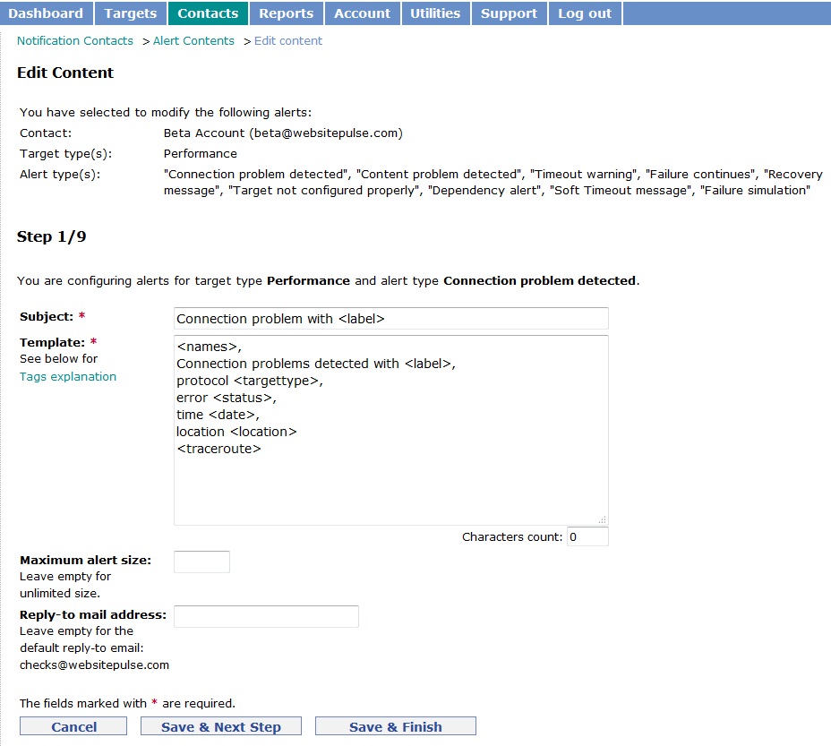 How to Customize Alert Contents from WebSitePulse